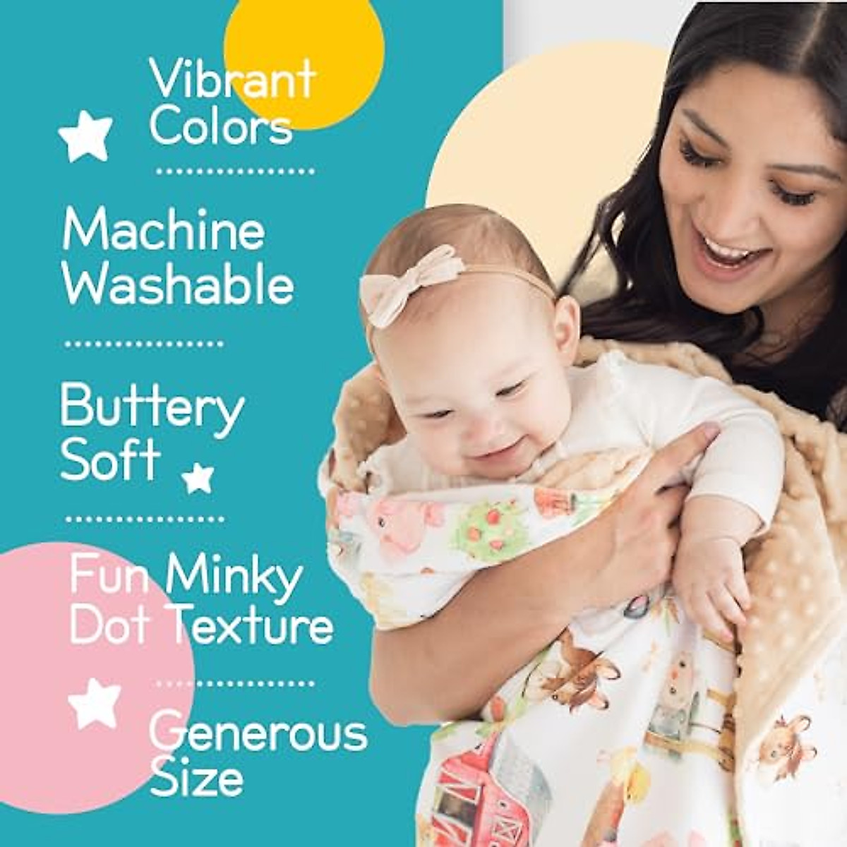 Honey Lemonade - Premium Soft Plush Lightweight Minky Dot Toddler Baby Blanket for Newborn 30"x40" - Soft Baby Blanket for Boys and Girls - (Farm Animals Beige) Unisex