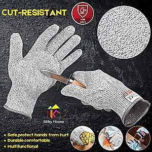 Milky House Oyster Shucking 4 Pieces Set, Oyster Shucker Opener Tool Oyster Shucking Knife with Level 5 Protection Food Grade Cut Resistant Gloves, XL