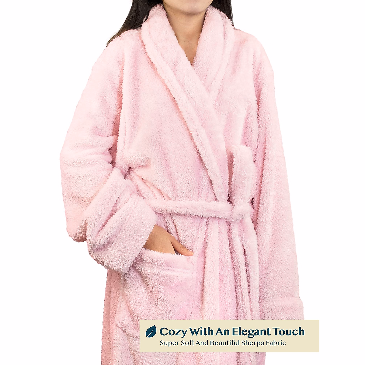 PAVILIA Premium Womens Plush Soft Robe Fluffy, Warm, Fleece Sherpa Shaggy Bathrobe (L/XL, Light Pink)