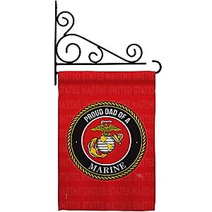 Breeze Decor Proud Dad Garden Flag Set Wall Holder Armed Forces Marine Corps USMC Semper Fi United State American Military Veteran Retire Official House Yard Gift Double-Sided, Made in USA