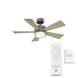 Wynd Smart Indoor and Outdoor 5-Blade Ceiling Fan 42in Graphite Weathered Gray with 3000K LED Light Kit and Remote Control works with Alexa, Google Assistant, Samsung Things, and iOS or Android App