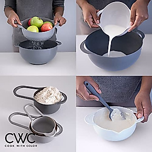 COOK WITH COLOR 8 Piece Nesting Bowls with Measuring Cups Colander and Sifter Set - Includes 2 Mixing Bowls, 1 Colander, 1 Sifter and 4 Measuring Cups, Gray
