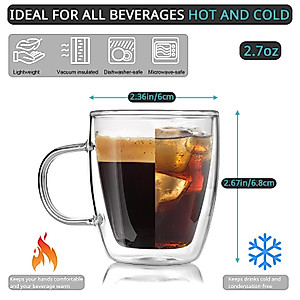 Bivvclaz Espresso Cups Set of 2, 2.7 Ounces Double Wall Glass Espresso Cups, Insulated Espresso Shots Cup, Clear Espresso Shot Glass for Espresso Accessories, Suit for Espresso Machine