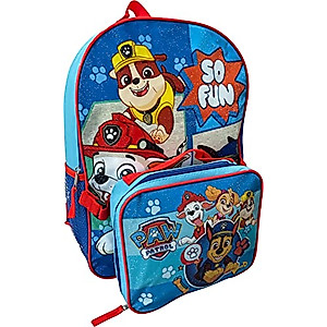 Fast Forward Paw Patrol So Fun 15 Inch Kids Backpack With Removable Lunch Box Set (Blue-Red)