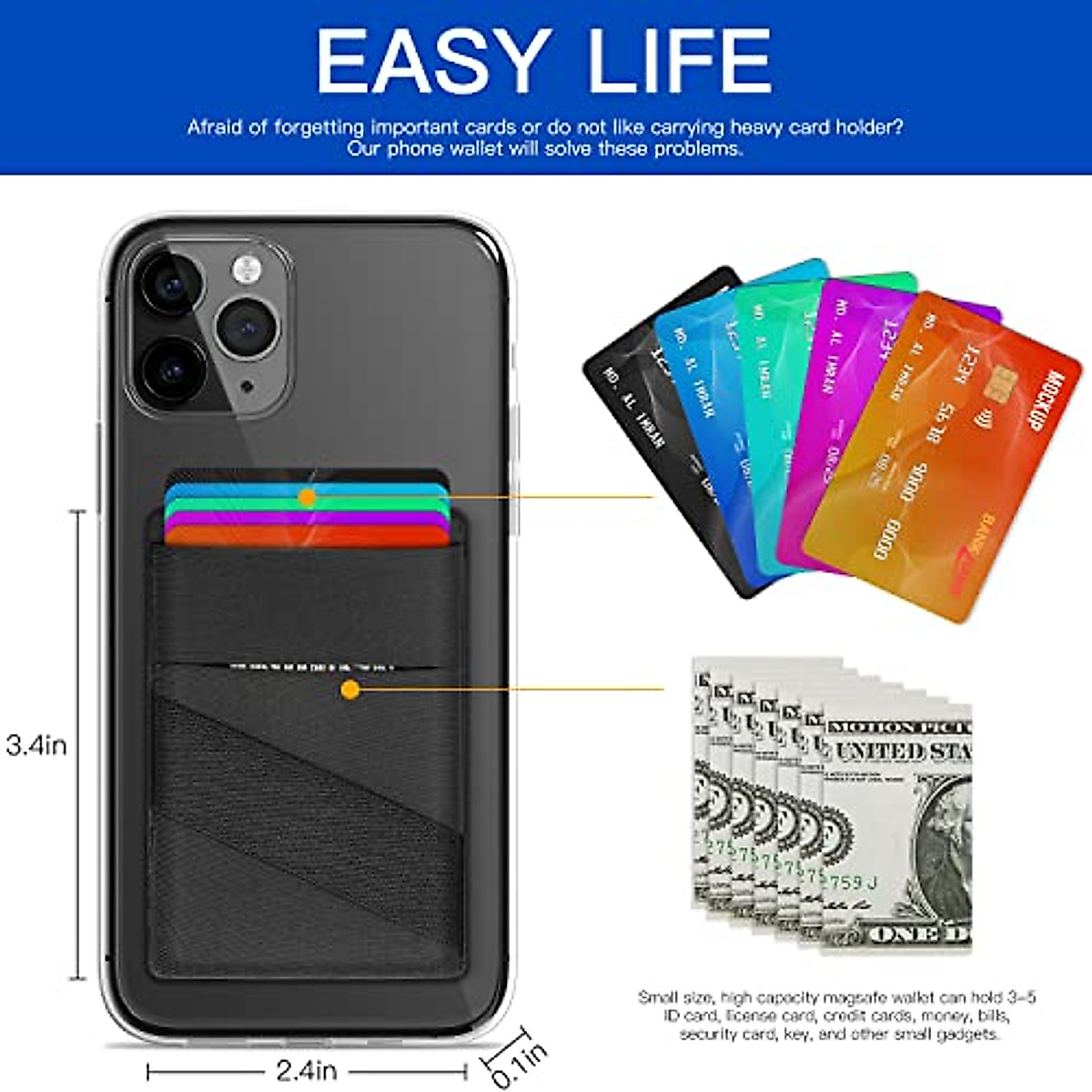 YINHEXI 2Pack Phone Wallet Card Holder, Cell Phone Wallet Stick on Credit Card Holder for Cell Phone & Phone Case, Slim Wallet Compatible with All Smartphones