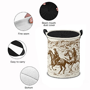 Western Laundry Hamper Basket, Wild West Desert with Cowboys Collapsible Portable Laundry Bag, Storage Bins Baskets, Baby Laundry Basket,Toys Storage Basket, Gifts Basket, Bedroom Home Decor