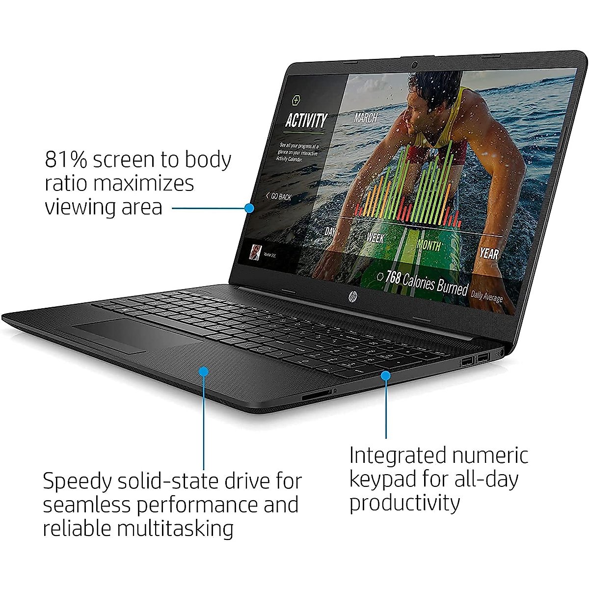 HP Notebook 15 15.6-inch Laptop - Intel Celeron N4020 Processor - 8GB DDR4 Memory - 128GB SSD - Webcam - Type-C - RJ-45 - HDMI - Windows 10 Home (Renewed)