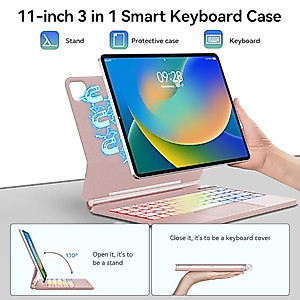 iPad Air 11-inch Generation Keyboard Case Smart Magnetic Folio Keyboard Cover with 7 colors Backlit Multi-Touch Trackpad, for (M2) 2024 / iPad Pro 11 inch (4th/3rd/2nd/1st Gen) / iPad Air 5th 4th Gen