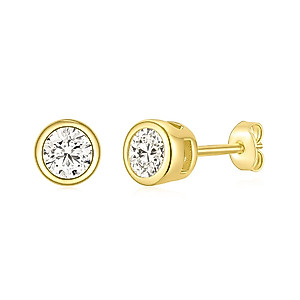 SHINYSO 925 Sterling Silver Stud Earrings with Round Cubic Zirconia Gold Mini Earrings for Women