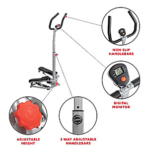 Sunny Health & Fitness Stair Twist Steppers for Exercise at Home Machine with Handlebar Mini Side to Side Stepper Climber - SF-S020027