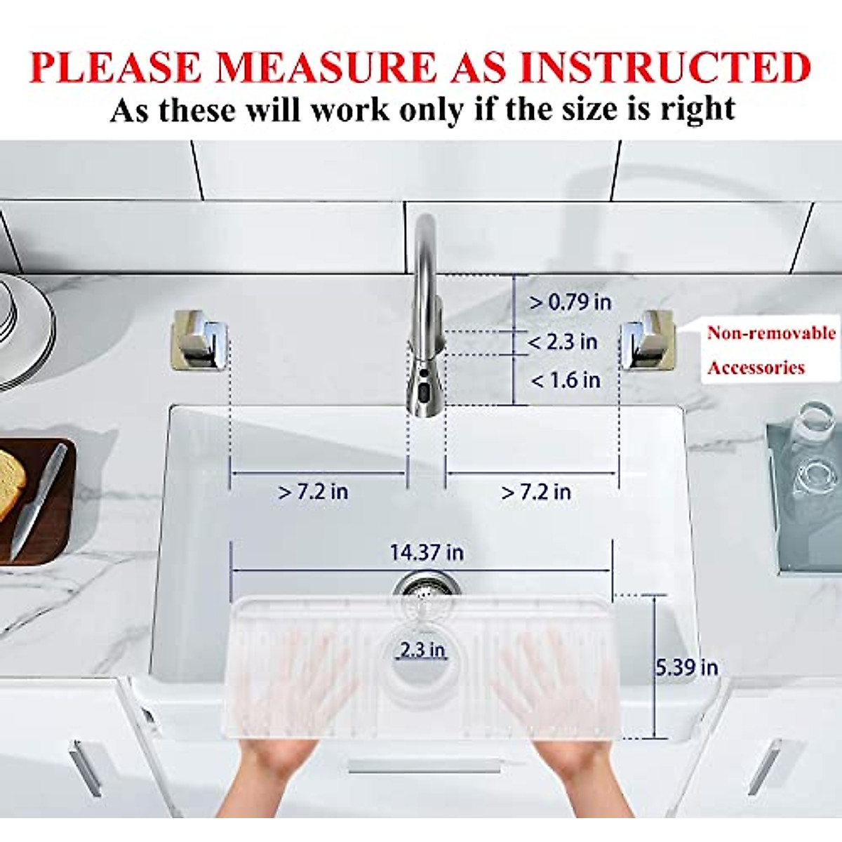 YATOISUR Sink Splash Guard 14.4” x 5.4” - Sink Faucet Mat with Faucet Water Catcher Mat & Soap Dish & Sponge Holder 3 in 1 - Silicone Faucet Handle Drip Catcher Tray for Kitchen RV & Bar Faucet, Clear