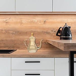 CALLARON Tea Kettle Tea Gooseneck Turkish Greek Arabic Coffee Pot: Middle East Arab Stovetop Coffee Maker Wine Decanter 1.1L Brewer Pot with Handle for Home Kitchen Golden Tea Pot Kettle