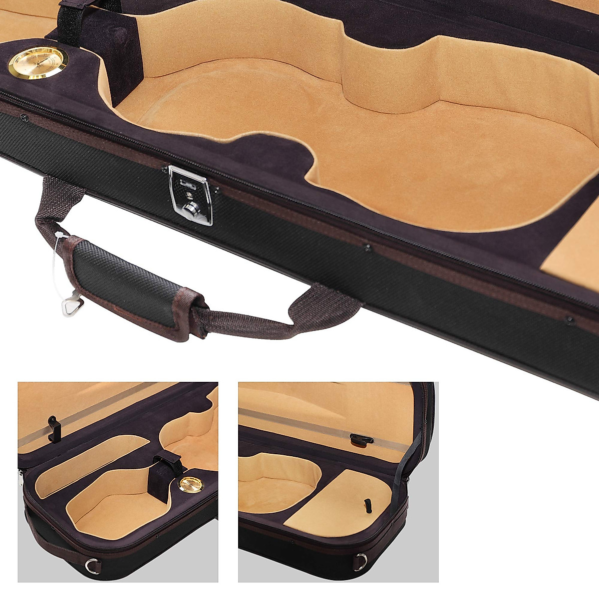 MI&VI NF-5003 Super Lightweight 3.6lb Sturdy Violin Travel Case 4/4 (Full Size) With Reflective Safety Strips | Hygrometer | Adjustable Shoulder Straps | Hard-Shell | High-Density Foam - MIVI Music