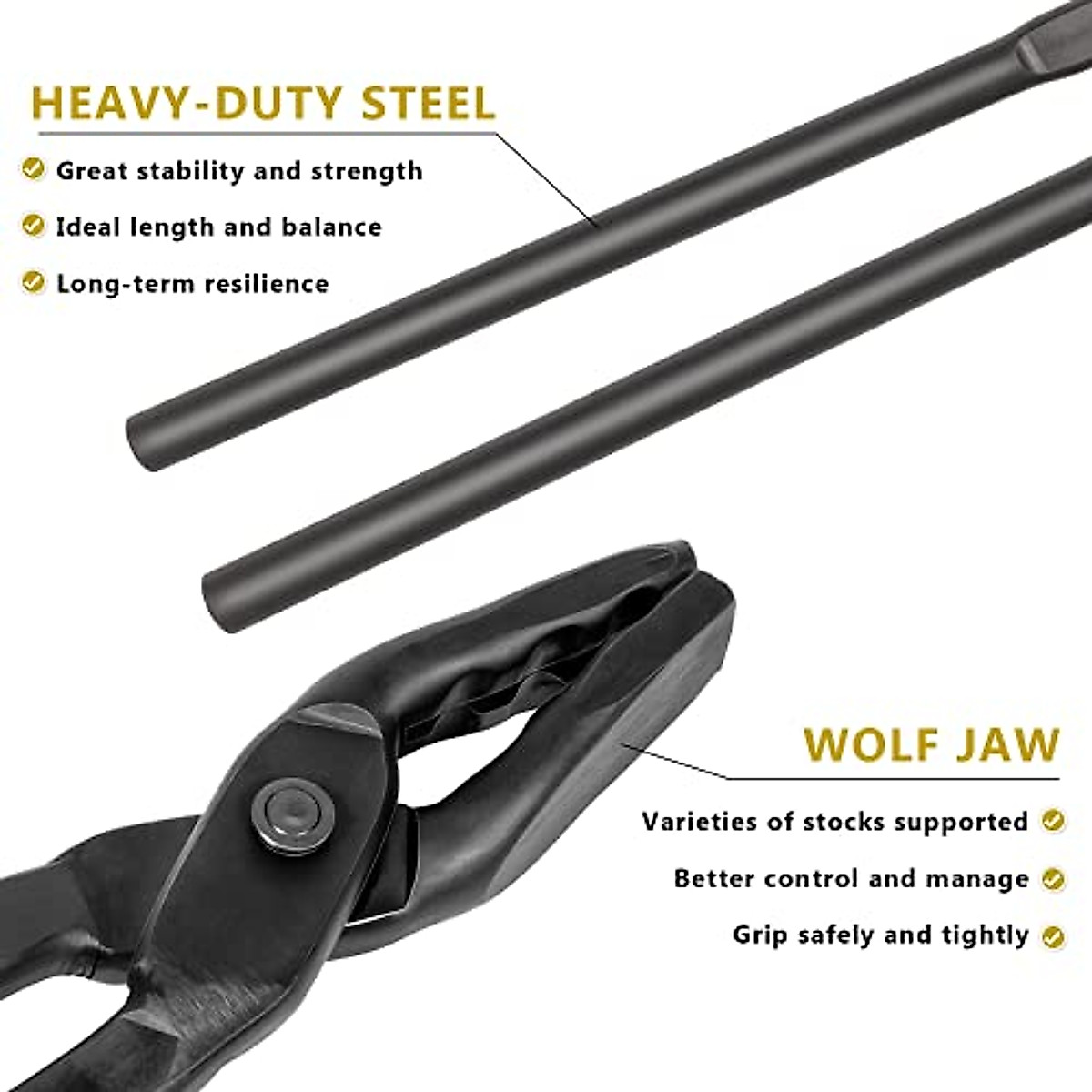 Blacksmith 15” Wolf Jaw Tongs and Hammer Tool Set Essential Tools for Blacksmith Bladesmith Forge
