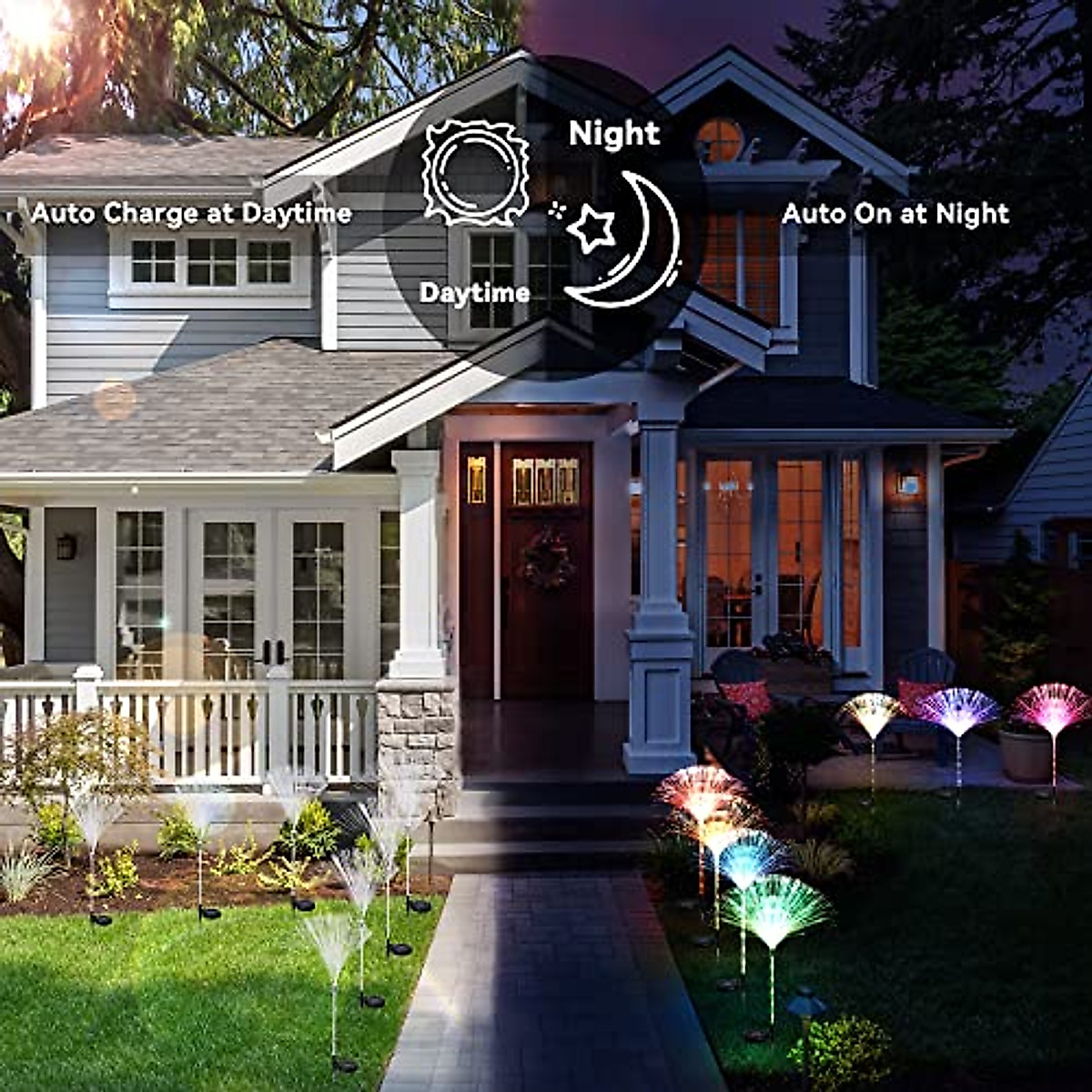 ODEETRONIC Solar Garden Lights Outdoor, 7 Color Changing Solar Powered Optical Fiber Lights, Waterproof Solar Flower Lights, Landscape Solar Stake Lights for Yard Pathway Patio Lawn Decor, 4 Pack