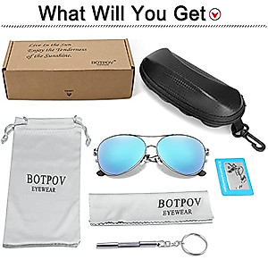 BOTPOV Aviator Sunglasses for Men Women Polarized UV400 Protection Mirrored Lens Metal Frame with Spring Hinges