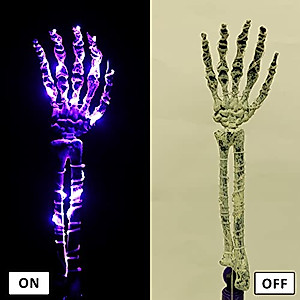 LitHome Lighted Skeleton Hands Halloween Stake Lights Outdoor, 8 Lighting Modes Purple String Lights Light Up Skull Hand Spooky Halloween Garden Stake for Pathway Walkway Garden Party