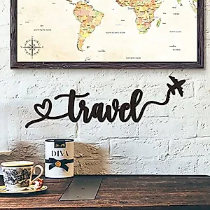 Qmetalart Travel Decor Metal Wall Art Backdrop Decoration Sign Word Hanging for Home Living Room Bedroom Office Housewarming Gift for Travel Lover