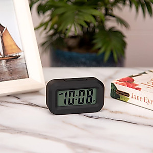 FAMICOZY Small Digital Travel Alarm Clock,Simple Operation,Easy to Read,Ascending Alarm,12/24Hr,Snooze Soft Light for Bedside,AAA Battery Operated,Black