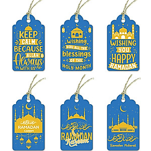 120 Pcs Ramadan Mubarak Gift Tags, Eid Mubarak Gift Tag Lables, Ramadan Decorations for Home Ramadan Kareem Eid Mubarak Gift Bag Tags Lable Islamic Muslim Party Favor and Supplies