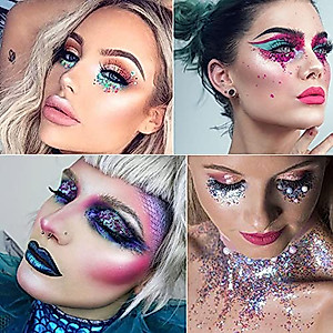 Body Face Glitter Gel SUPGIFT 5 Colors 7.8oz Holographic Chunky Chameleon Liquid Glitter Sequins Glue for Makeup Eyeshadow Hair Nail Slime Craft Resin with Spoon