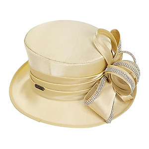 Church Hat for Women Kentucky Derby Tea Party Wedding Dress Hats with Rhinestone(SD716-Champagne)