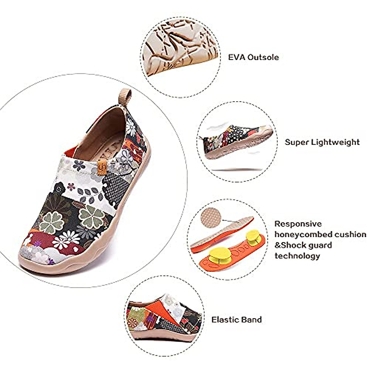 UIN Women's Casual Loafers Travel Painted Walking Slip On Lightweight Comfortable Canvas Fashion Sneakers Hana (42)