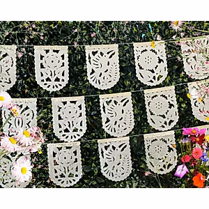Mini Cream Colored Banners, Off White Papel picado Banner, Mexican Banners for Fiesta Party, Tissue Paper picado Flags Decoration for Birthdays, Weddings, Bridal and Baby Showers