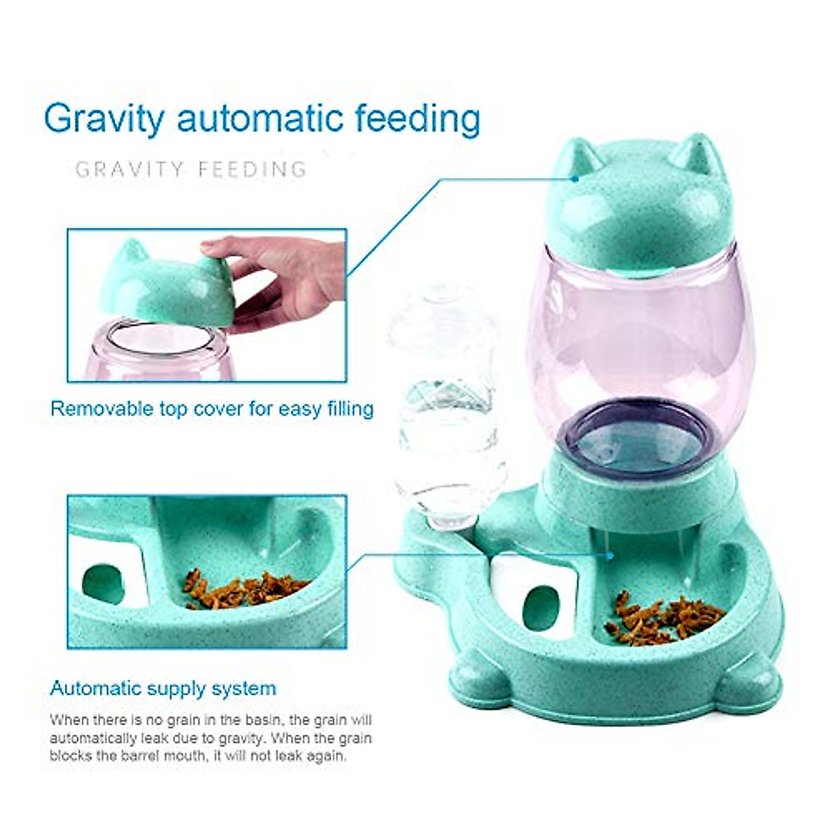 Yuhoo 2 in 1 Automatic Pet Feeder, Detachable Dog Cat Water Food Pet Automatic Dispenser, Gravity Principle Drink Fountain Pet Feeding Bowl (Green), free size