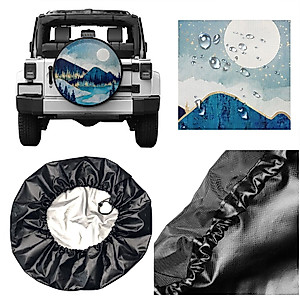 Blue Gold Spare Tire Cover Mountain Tree Star Waterproof Dust-Proof Universal Spare Wheel Tire Covers 15 Inch Fit for RV Travel Trailer Jeep SUV Truck Rav4 Campers Motorhome Rvs Camper Accessories