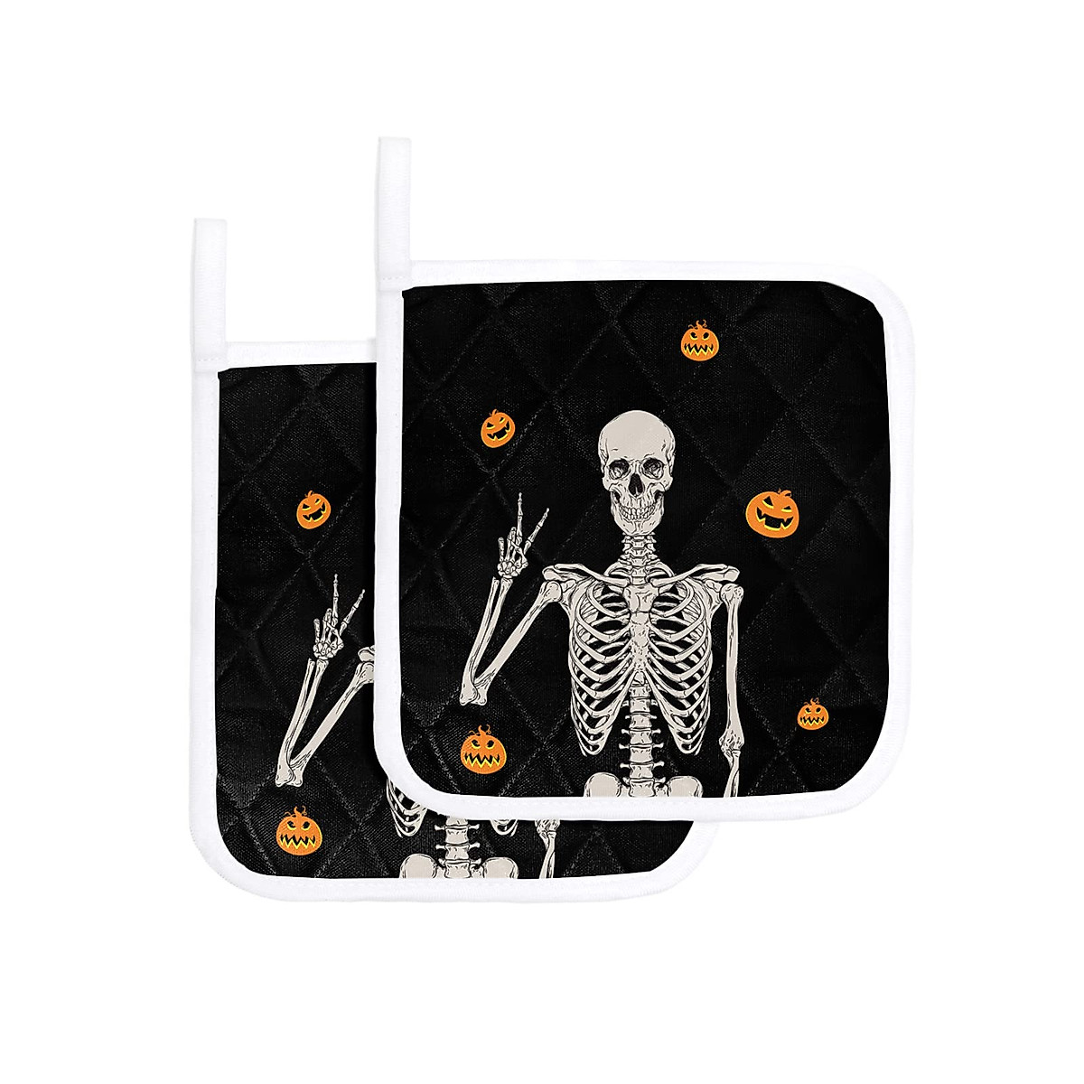 2 Pack Pot Holders Sets for Kitchen, Soft Oven Hot Pads Potholder Funny Skeleton Skeleton Cute Grimace Pumpkin Happy Halloween Heat Insulation Hot Potholders for Baking Cooking