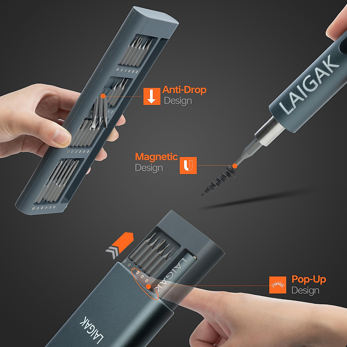 LAIGAK 62-in-1 Electric Precision Power Screwdriver Set, 48 Magnetic Bits, Aluminum Rechargeable Portable Cordless Magnetic Repair Tool Kit for Phone Camera Laptop Watch