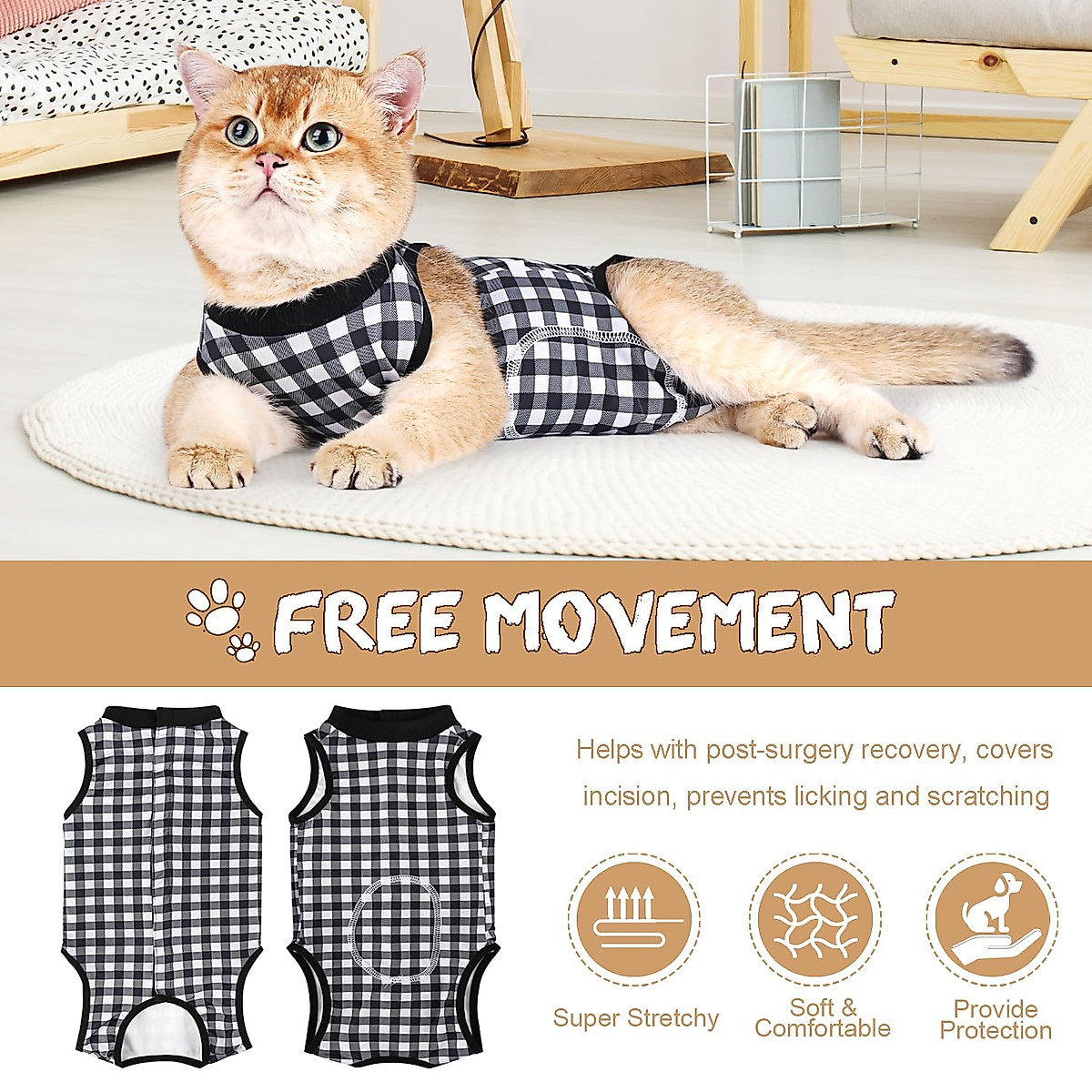 Due Felice Cat Surgery Recovery Suit Cats Surgical Onesie After Surgery Female Male Cat Post Spay Neuter Bodysuit Anti-Licking Wounds Cat Cone Alternative Yellow Bee/L