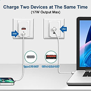 USB C Charger 30W, cshare 2-Port PD 3.0 Fast Charger USB Wall Charger,Foldable Power Adapter for Google Pixel 6/Pro,for iPhone 14/13/12/11/Mini/Pro Max,MacBook,Pad Pro,AirPods,Galaxy S22 Ultra S21