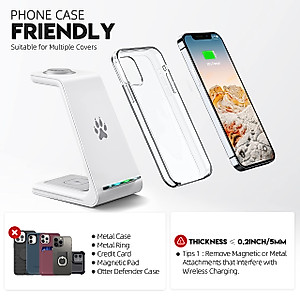 CUCICU Wireless Charger, 3 in 1 Wireless Charging Station Compatible with iPhone 15/14/13 Pro/13/12/11/Pro/SE/XS/XR, Fast Wireless Charging Stand Dock for Apple Watch, Airpods 3/2/Pro(w/Adapter)