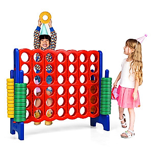 COSTWAY Jumbo 4-to-Score Giant Game Set, 4 in A Row for Kids and Adults, 3.5FT Tall Indoor & Outdoor Game Set with 42 Jumbo Rings & Quick-Release Slider, Perfect for Holiday Party & Family Game