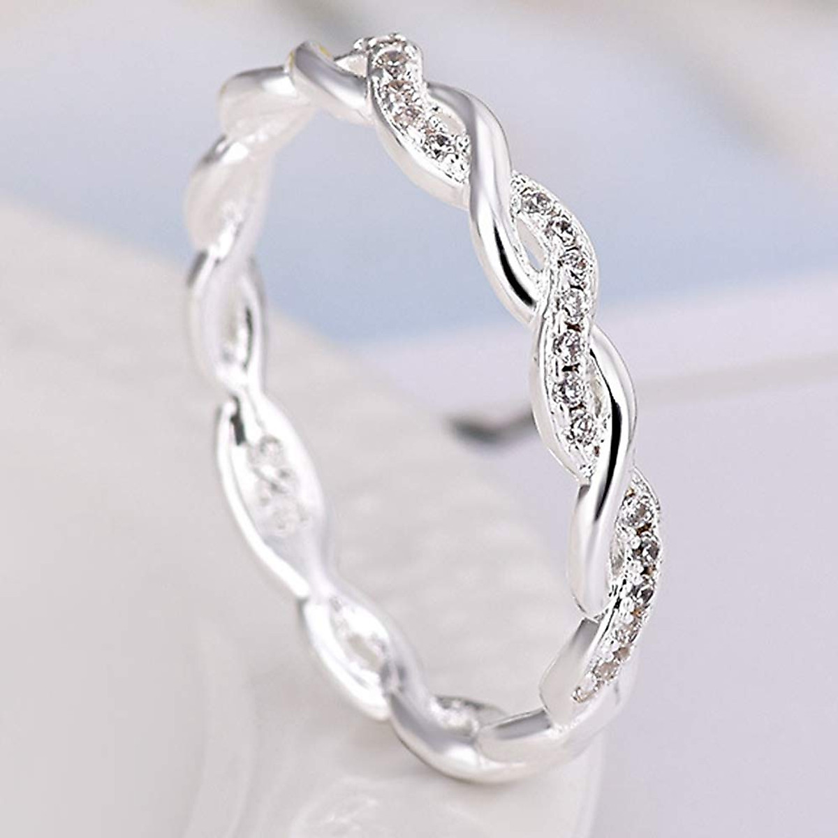 Jude Jewelers Platinum Platd Silver Braided Knot Eternity Wedding Band Promise Ring (Silver, 7)