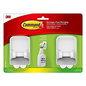 Command Spray Bottle Hangers, 2 Pack, 2 Hangers, 4 Large Strips & Large Caddy, Clear, with 4 Clear Indoor Strips, Organize Damage-Free