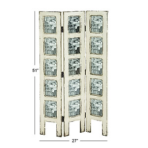 Deco 79 Wooden Partition Room Divider Screen Hinged Foldable Partition 3 Panel Privacy Screen with 15 Photo Slots, Room Partition 27" x 1" x 51", White
