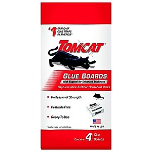 Tomcat Glue Boards with Immediate Grip Glue for Mice, Cockroaches, and Insects, Use Flat or Covered, Ready-To-Use, 4 Traps