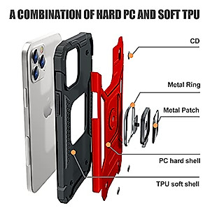 JAME Case for iPhone 12 Pro Max Case with Screen Protectors 2Pcs, Military-Grade Drop Protection Cover, Protective Phone Cases, with Ring Kickstand, Bumper Case for iPhone 12 Pro Max 6.7” Red