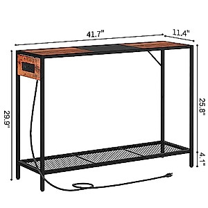 Yoobure Entryway Table, 41.7'' Console Tables for Entryway, Narrow Console Table with Power Outlet, Sofa table with Shelves, Industrial Entry Table for Living Room, Foyer, Hallway Table Entrance table