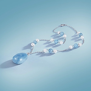 Natural Aquamarine and Cultured Freshwater Pearl Pendant Chain Necklace, 18"