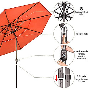 Yescom 11ft 3 Tier UV70+ Push Tilt Patio Umbrella Crank Handle Outdoor Yard House Pool Garden Deck Table Orange