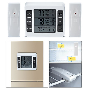 Fridge Thermometer, Digital Freezer Thermometer, Wireless Thermometer with 2 sensors and Acoustic Alarm, Refrigerator Freezer Inside Outside Thermometer, for Kitchen Home Motorhome