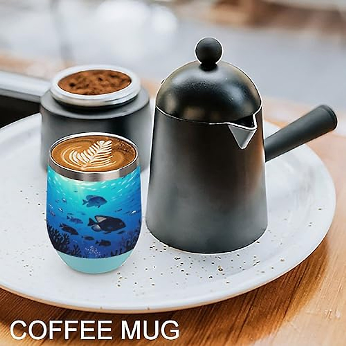 OPTKSNCU 304 Stainless Steel Insulated Cup with Lid, Fish Hover in The Sea Print Durable, And Easy to Clean – Ideal for Home, Office, And Gift Giving