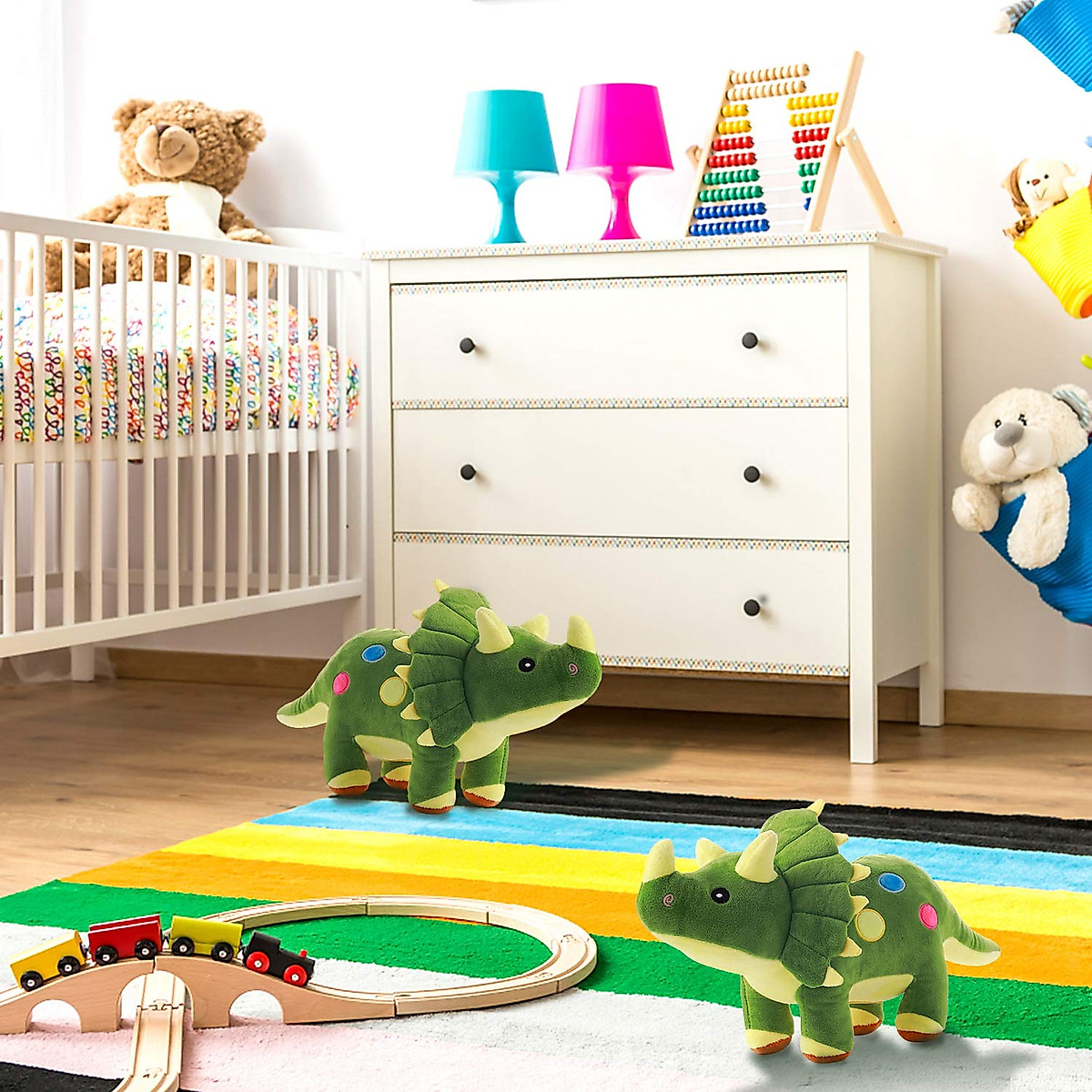 Dinosaur Plush Toy, 16" Stuffed Animal Triceratops Throw Plushie Pillow Doll, Soft Green Fluffy Friend Hugging Cushion - Present for Every Age & Occasion