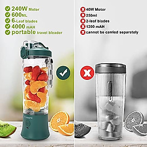 Portable Blender, Personal Blender for Shakes and Smoothies, USB Rechargeable 600Ml Juicer Cup, Mini Blender with Six Strong Stainless-Steel Blades for Kitchen, Camping, Travel (Green)