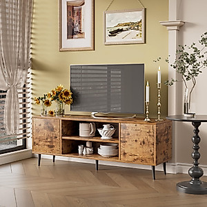 JUMMICO TV Stand for 65 Inch TV, Modern Entertainment Center with Storage Cabinet and Open Shelves, TV Console Table Media Cabinet for Living Room, Bedroom and Office (Rustic Brown)