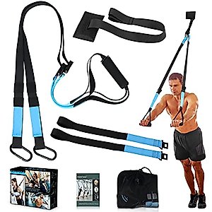 KEAFOLS Bodyweight Fitness Resistance Suspension Kit Extension Strap Door Anchors, Powerlifting Strength Workout Straps Full Body Complete Home Gym Body Core Exercise